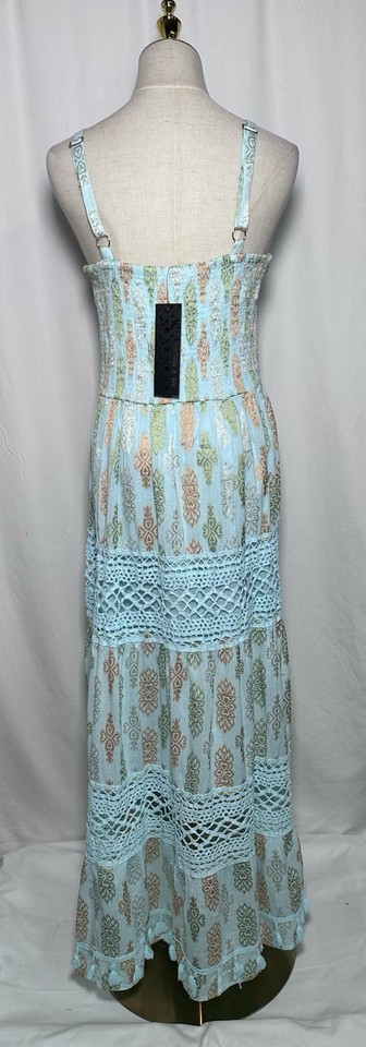 Anthropologie Me 2 Magic Maxi Dress 2X Floral Embroidered Boho Metallic ...