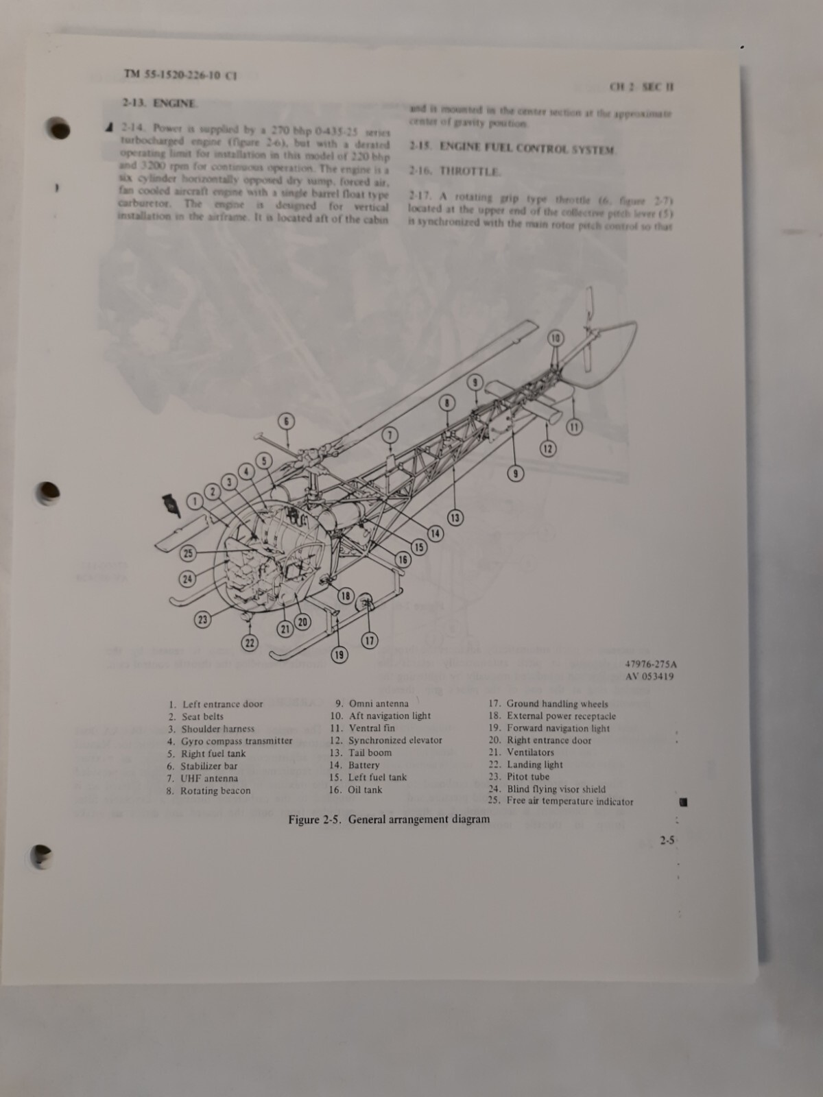 Bell Army Model TH-13T Helicopter Operators Manual TM 55-1520-226-10 ...