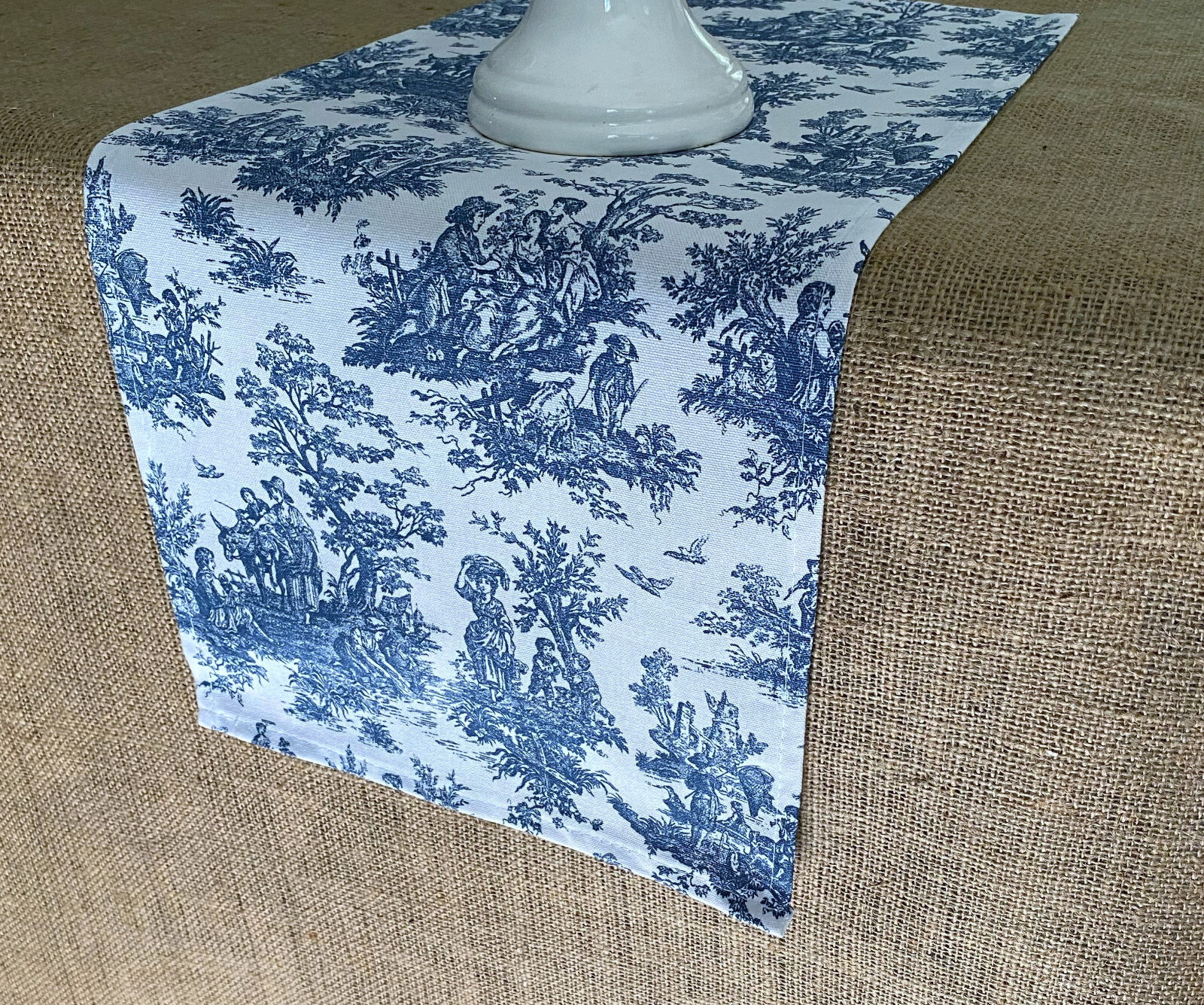 Dark Blue Toile Table Runner Colonial French Home Decor Vintage Dining ...