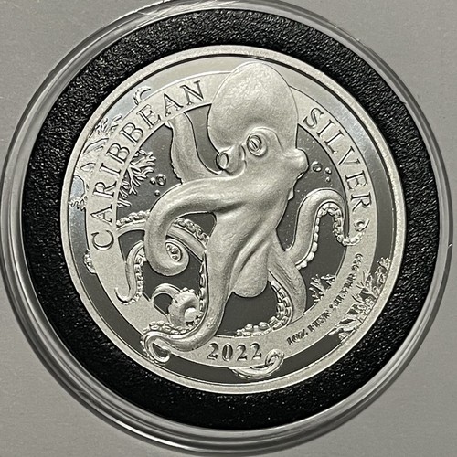 Caribbean Silver Octopus Barbados Coin 1 Troy Oz .999 Fine Silver Round ...