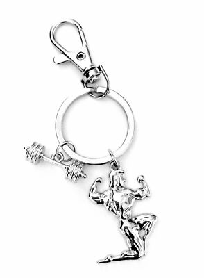 Mens Silver Bodybuilder Fitness Weight Lifter Muscle Man Gym Key Ring ...
