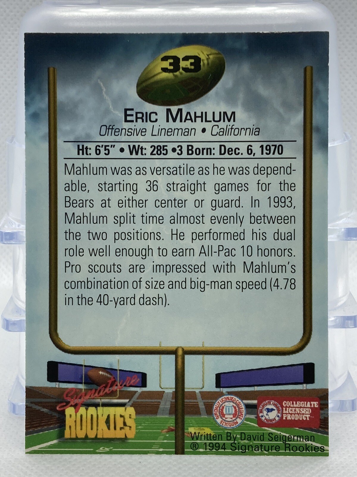 1994 Signature Rookies - Eric Mahlum #33 Authentic Signatures /7750 (AU ...