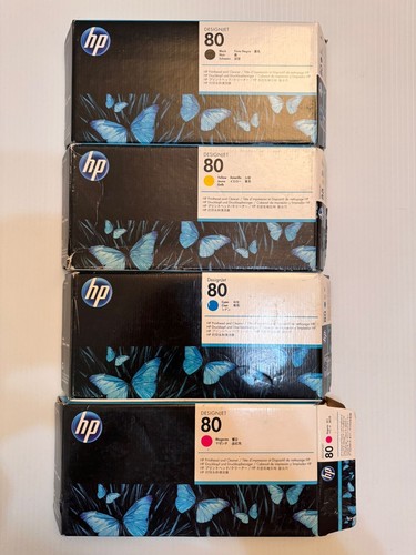 SET 4 CMYK HP 80 PRINTHEAD CLEANER DESIGNJET 1050C 1055CM C4820A 2015 ...