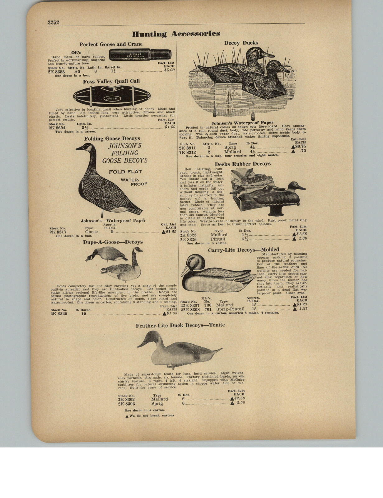 1951 PAPER AD Johnson's Waterproof Paper Duck Decoys Deeks Rubber ...