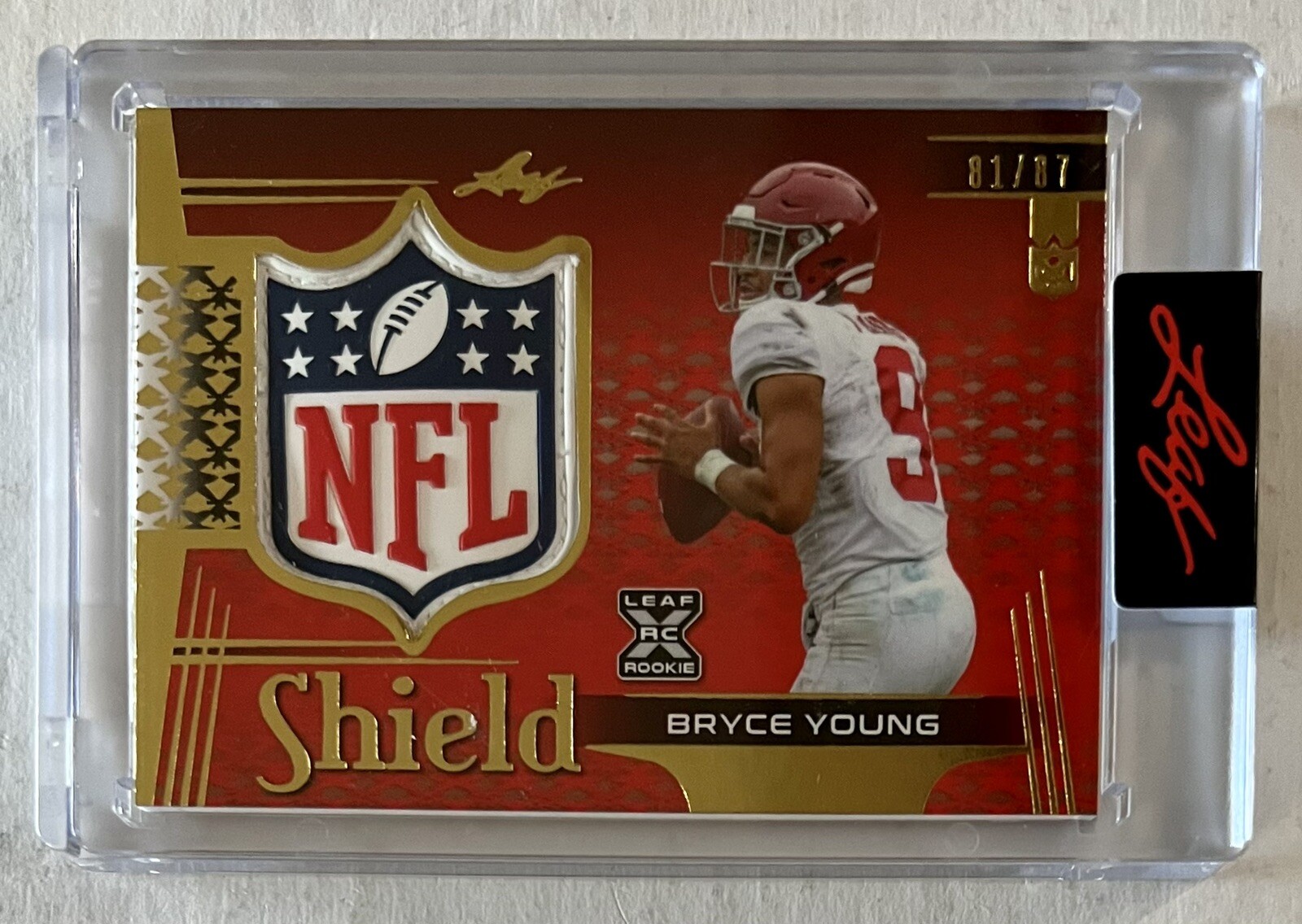 2023 Leaf GOLD ENCASED NFL SHIELD PATCH • BRYCE YOUNG # 81/87 RC • NON ...