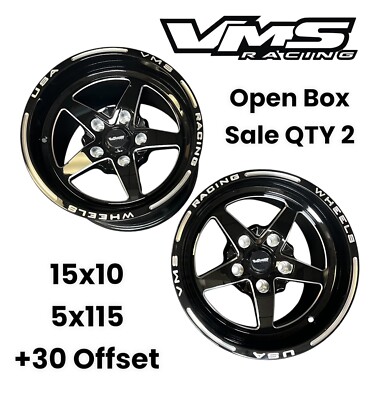 2 VMS Racing Race Black Drag Rim Wheels 5 Spoke 15x10 5X115 +30 ET (6. ...