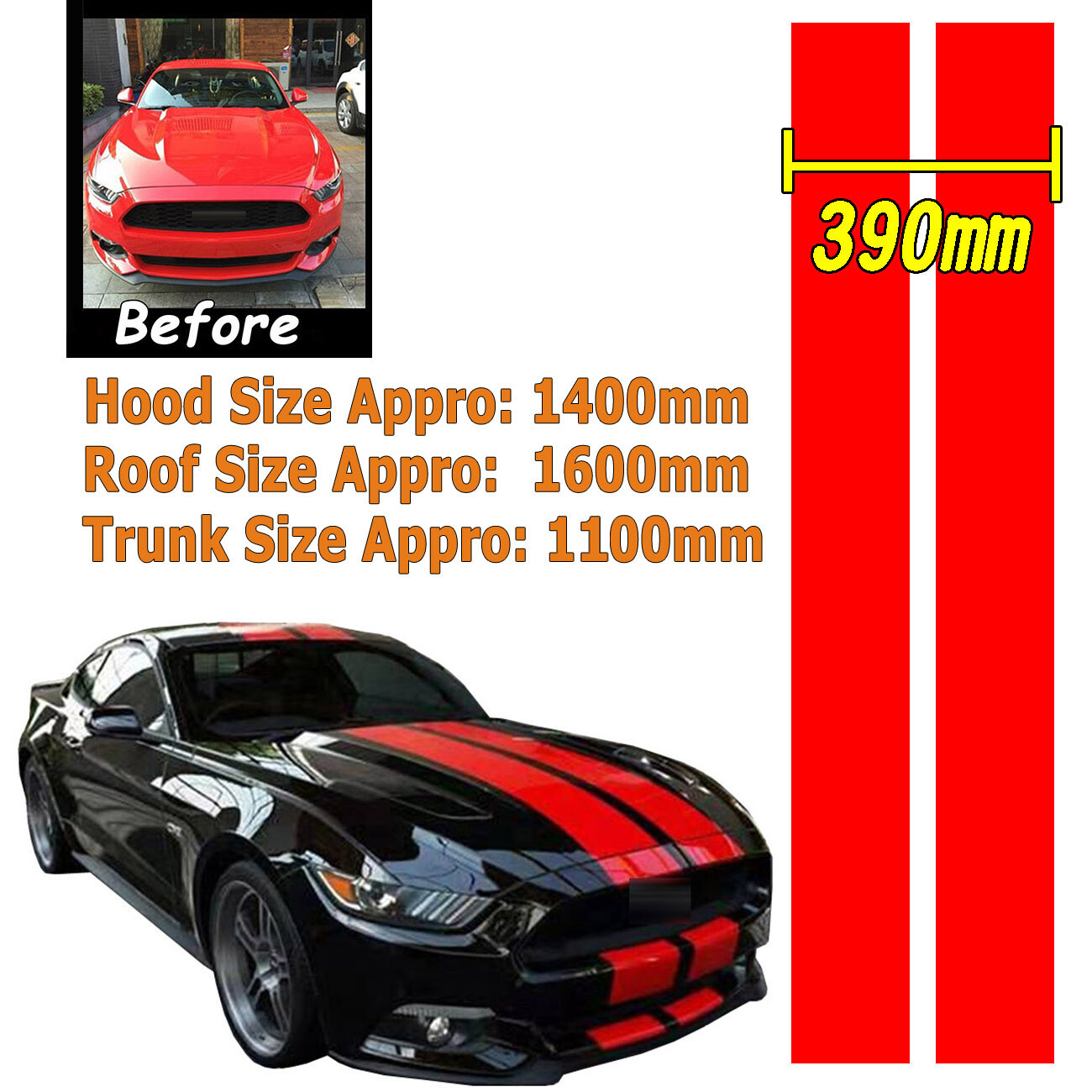 Red Stripe Hood Roof Trunk Deco Stickers Universal Vinyl Racing Decal ...