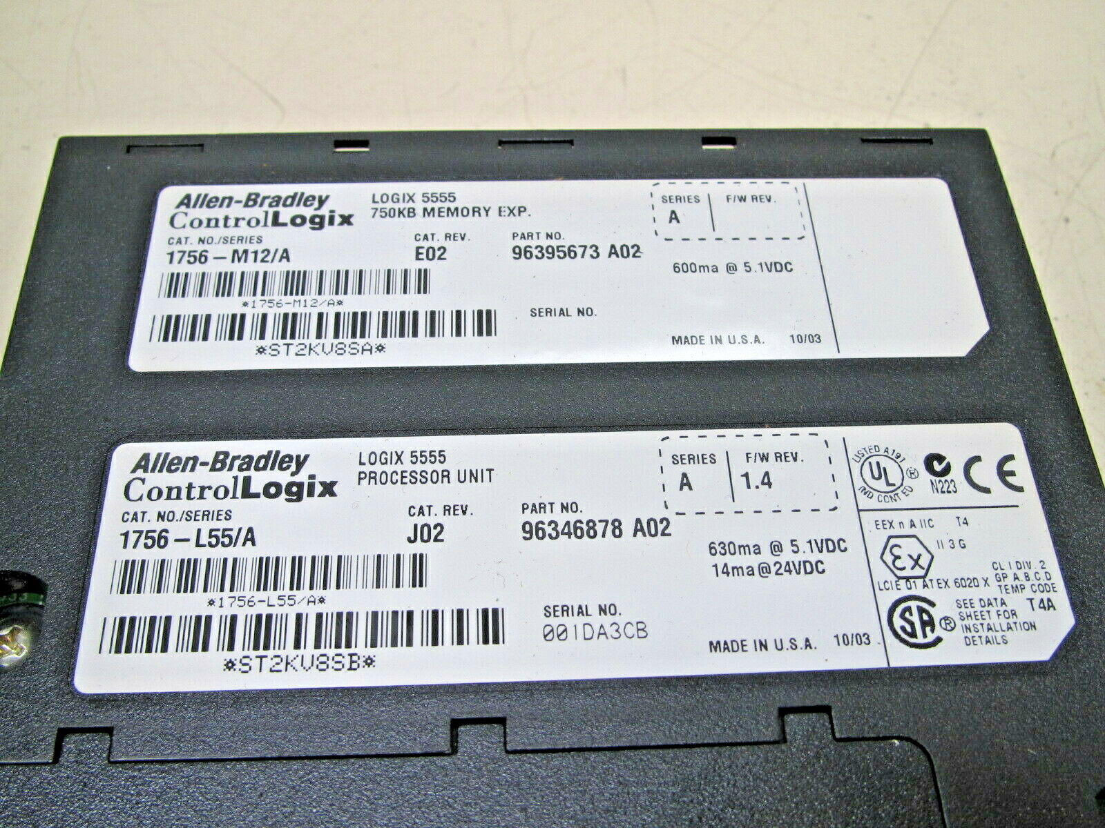 Allen Bradley 1756-L55 / A ControlLogix Logix 5555 Processor Unit w ...