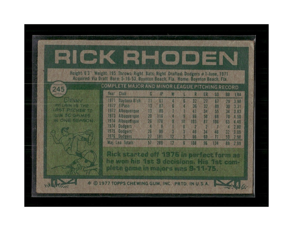 Rick Rhoden 1977 Topps 245 Los Angeles Dodgers Baseball Card | eBay