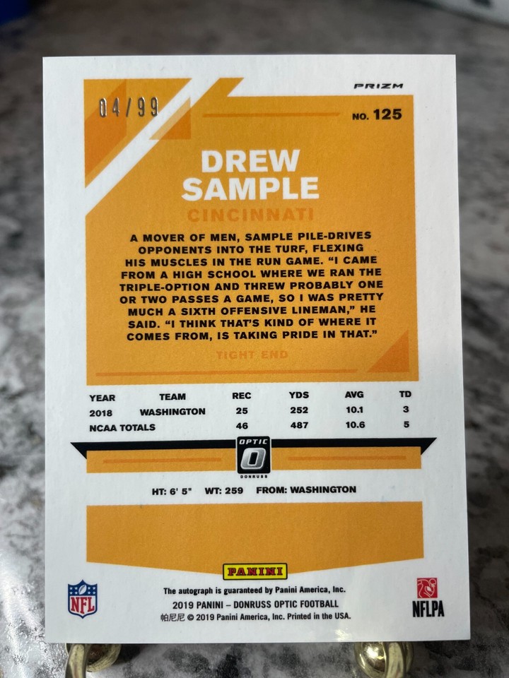 2019 Panini Optic DREW SAMPLE Autograph Washington Huskies Auto Bengals ...