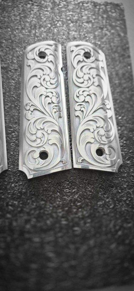Custom Deep Engraved Scrolls 1911 full size grips Solid Aluminum | eBay