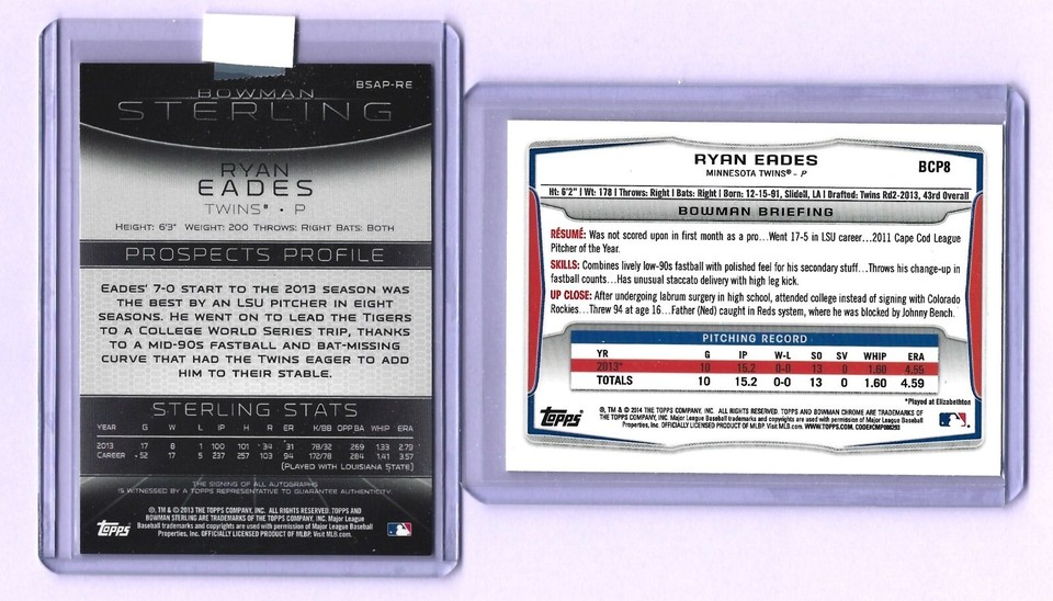 Ryan Eades Bowman Chrome-Sterling Prospects/RC's Auto (2) card lot | eBay