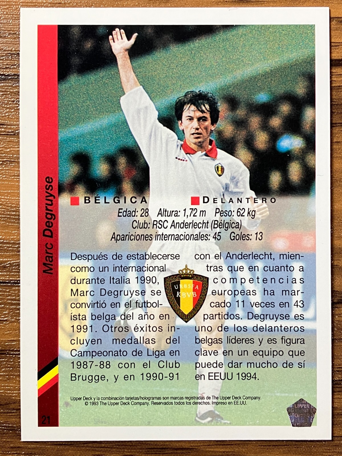 Upper Deck 1993 World Cup USA Soccer Card #21 Marc Degruyse | eBay