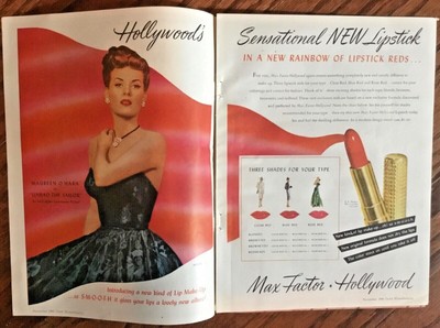 2 pg Max Factor advert 1946 1940s photo art retro cosmetics Maureen O ...