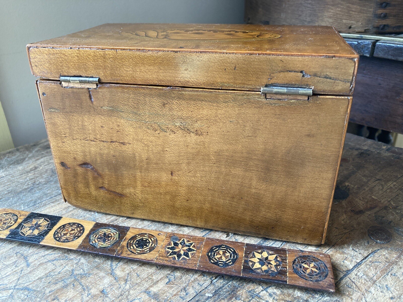 ANTIQUE 18th C Georgian Era Fancy Inlayed Tea Caddy Box Conch Shell ...