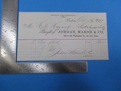 Antique October 26 1871 Retail Jordan Marsh & Co. Receipt Invoice S7667 ...
