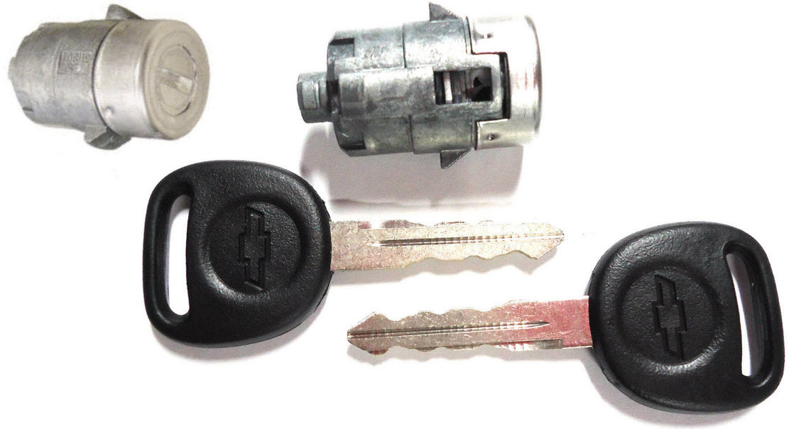 NEW CHEVY 2 (PAIR) OEM DOOR LOCKS CYLINDER LOCKSET + 2 OEM LOGO KEYS TO ...