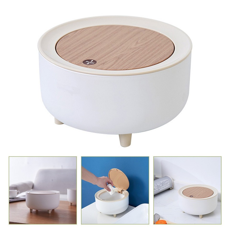 Press Trash Can Desktop Small Waste Bin with Lid for Office Use | eBay UK