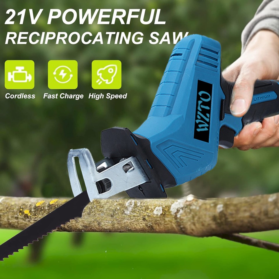 21V Reciprocating Saw Cordless Hand Saw Electric Wood Metal Cutter +2 ...