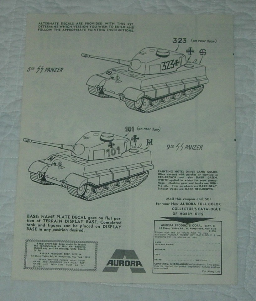 AURORA TIGER TANK MODEL KIT INSTRUCTIONS ONLY 1970 611 PHOTA-SCOPE | eBay