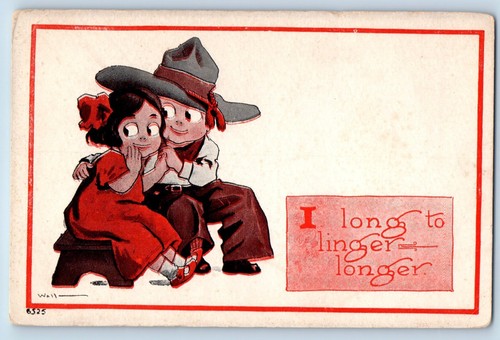 Wall Signed Artist Postcard Little Cowboy I Long To Linger Longer c1910 ...