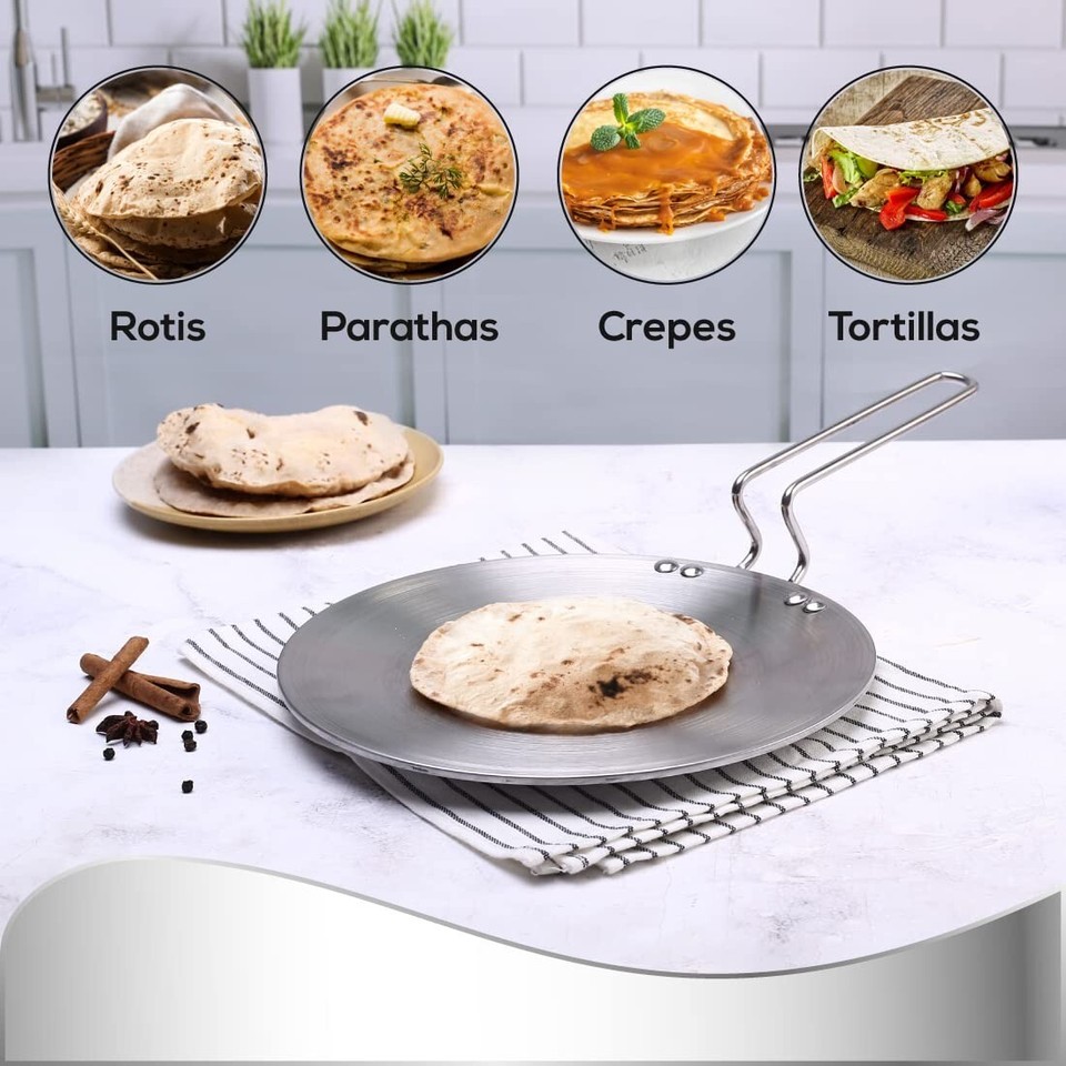 Stainless Steel Tri Ply 26 cm Roti Tawa Griddle Non-Stick Induction ...