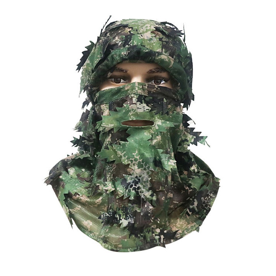 3D Camouflage Leaves Hunting Mask, Tactical Ghillie Hunters Camo Face ...