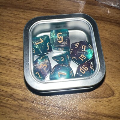 Polyhedral Dice Set 7 Pc. Green/Burgundy Glitter Swirl With Gold Gothic ...