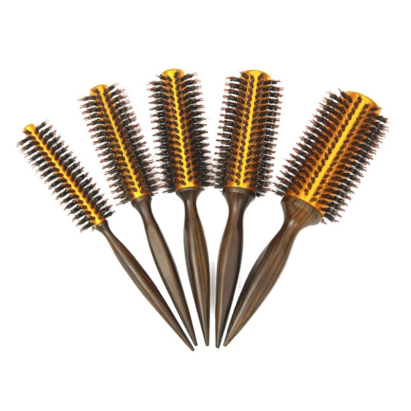 1X(Straight Twill Hair Comb Natural Boar Bristle Rolling Brush Round ...