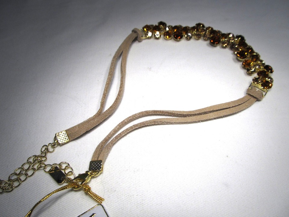 IMPULSE Suede Chain Rhinestone Bib Necklace & Earrings Set Champagne ...