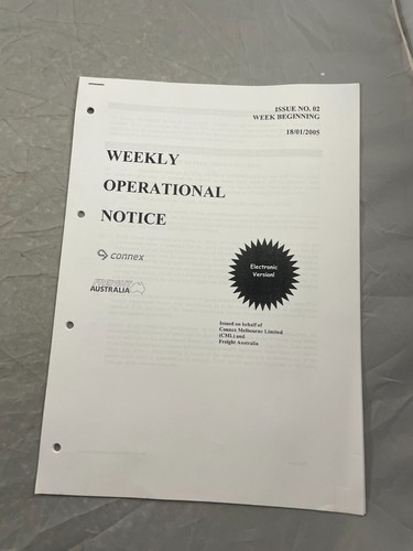 Weekly Operational Notice Connex & Freight Australia #2 Week beginning ...