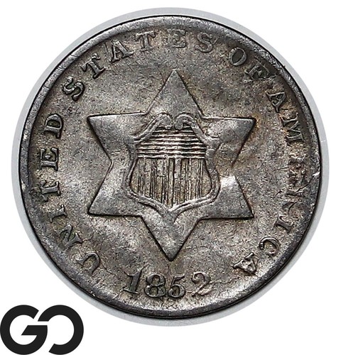 1852 Three Cent Silver Piece, Obverse Die Break by Date, Choice AU++ | eBay