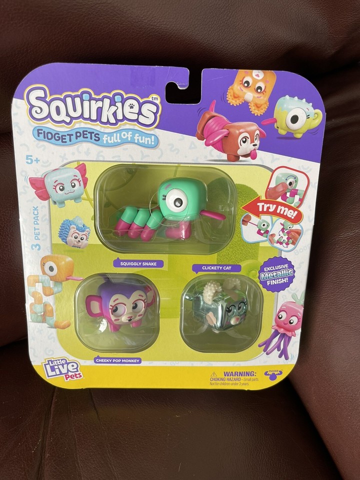 Little Live Pets Squirkies Fidget Pets 3 Pack Snake Monkey Cat Metallic ...