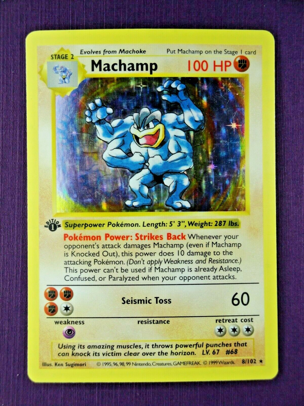 📈SHADOWLESS 1ST EDITION MACHAMP💥 Holo 1999 First Pokémon | Base Set 8/ ...