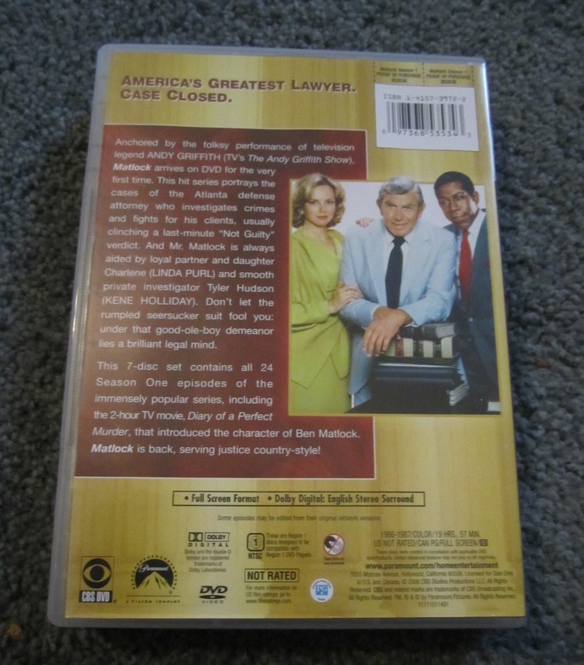 Matlock The First Season DVD Box Set FREE SHIPPING Andy Griffith | eBay