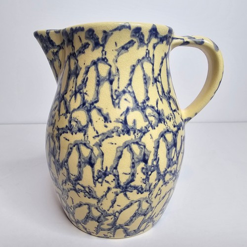 Robinson Ransbottom Pottery Spongeware Pitcher 1Qt Cream & Blue 6" VGC ...