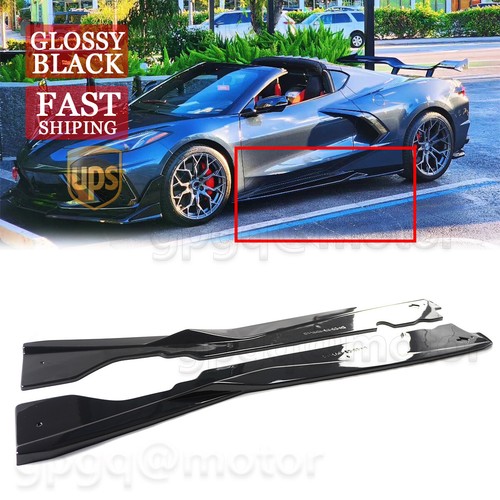 For Corvette C8 2020-25 Glossy Black V2 Style Side Skirts Extension ...