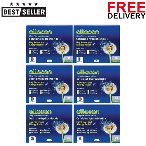 6 Months Supply Allacan Cetirizine Hayfever Allergy Tablets 30 x 6. UK ...