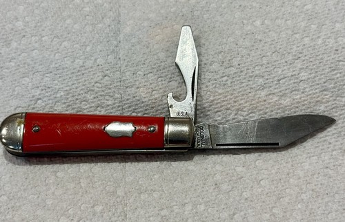 Vintg 3-3/4” Colonial Prov USA 2-Blade RED Delrin Handles w/ BAIL ...