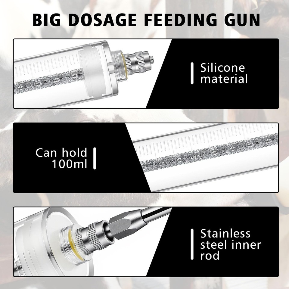 2 Pcs 100ml Large Cattle Drench Gun Big Dosage Feeding Gun Reusable ...