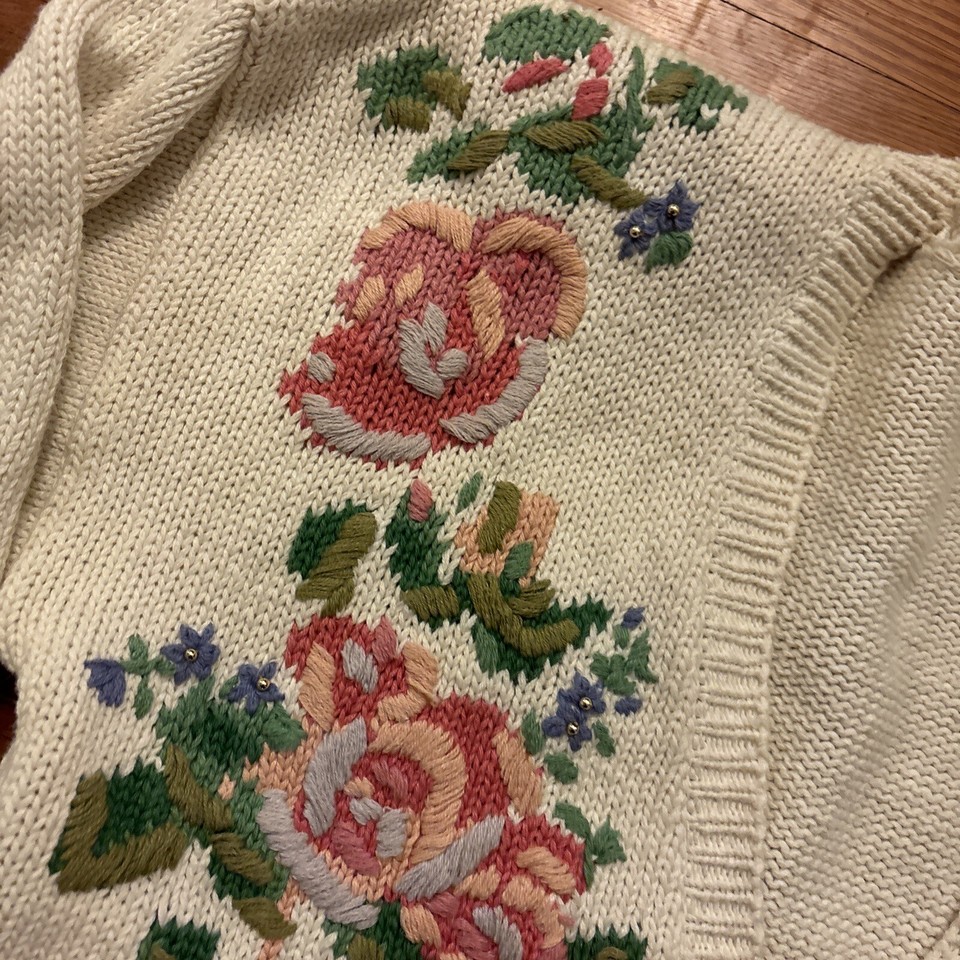 VTG sweater 80s 90s Outlander embroidered Beaded embellished floral ...