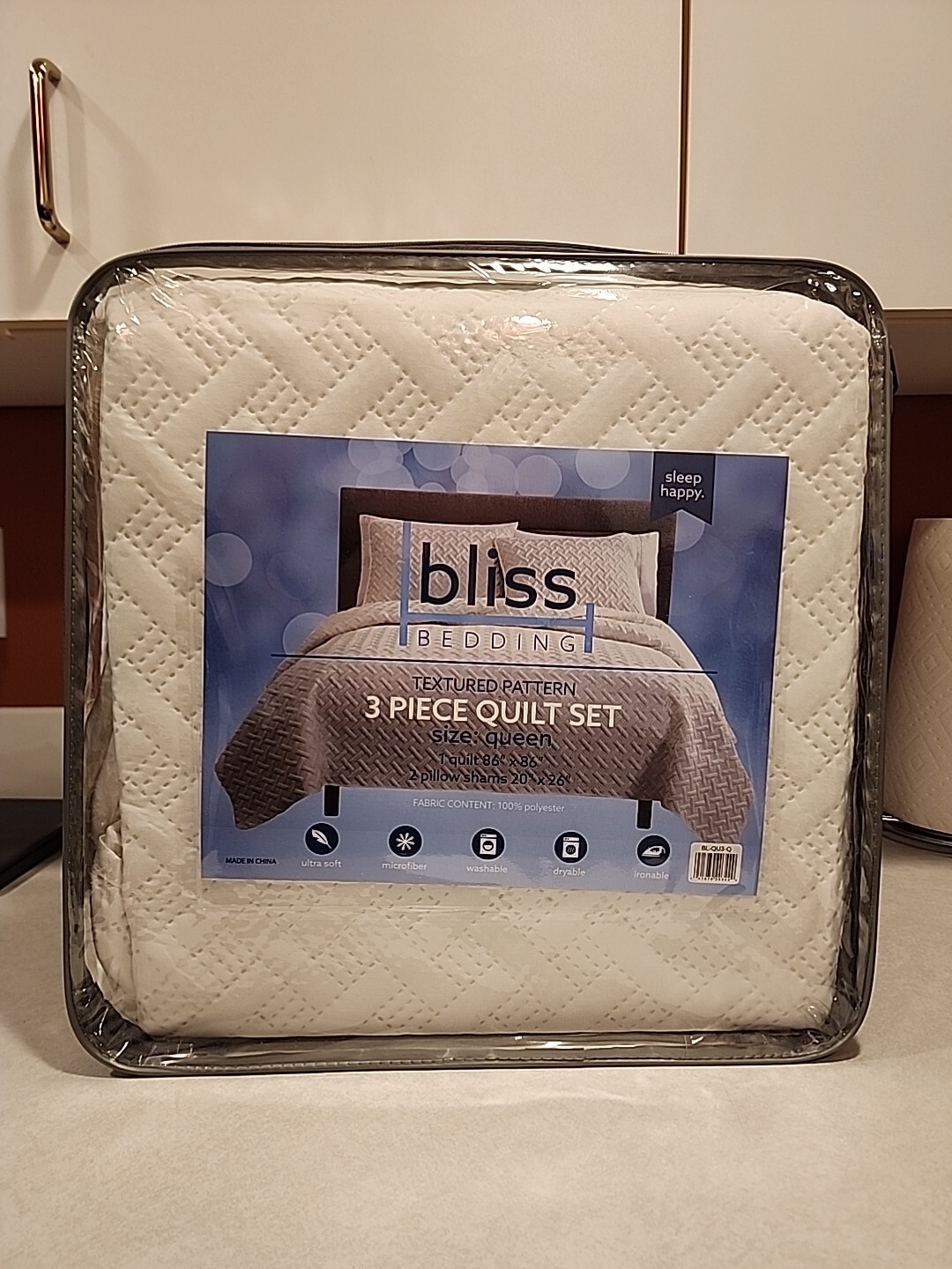 New Bliss Bedding White Textured Pattern 3 Piece Quilt Set Queen | eBay