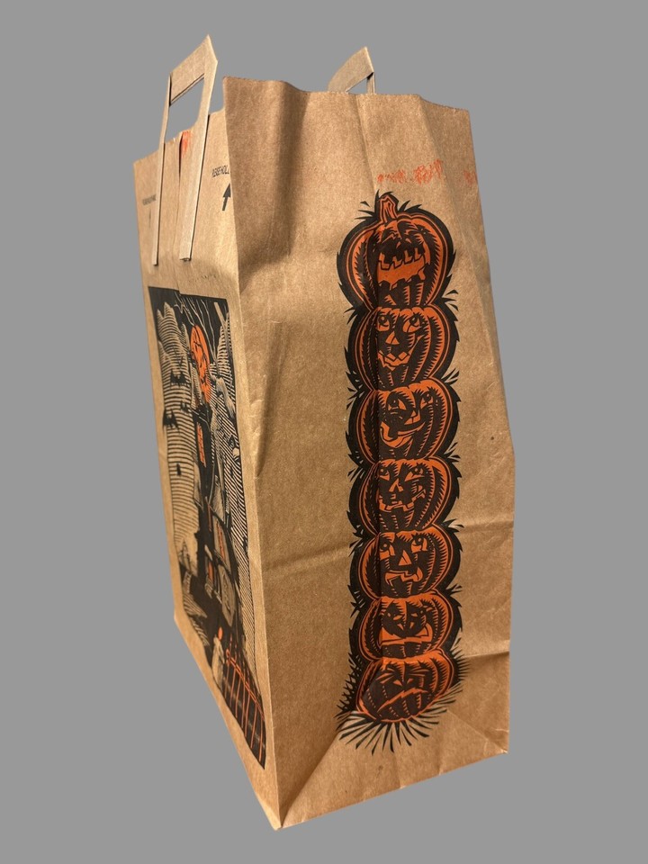 Vintage Halloween Paper Grocery Bag Haunted House Black Cat & Witch | eBay