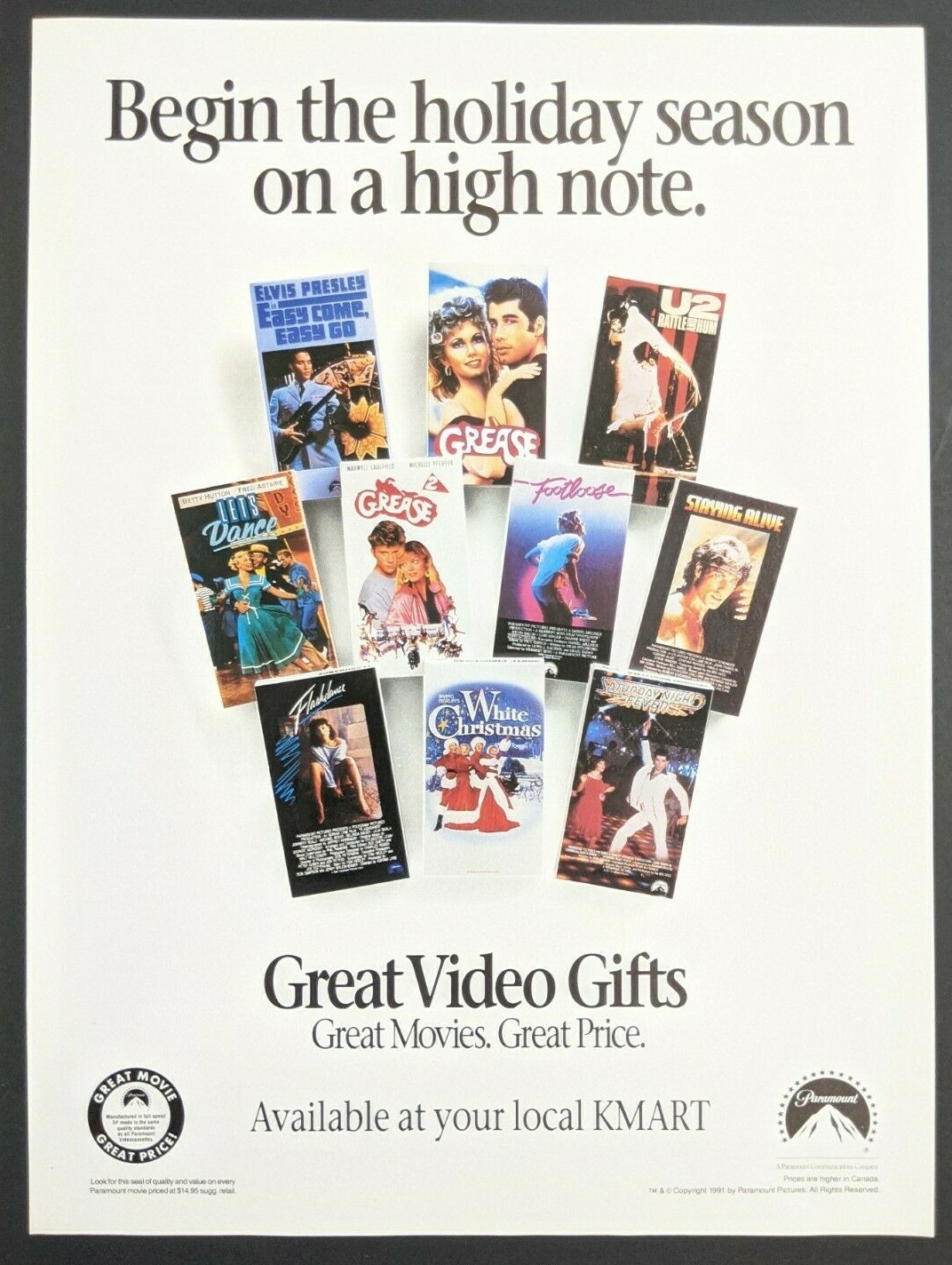 KMART VHS Video Gift Print Ad Poster Art PROMO Official Vintage Grease ...