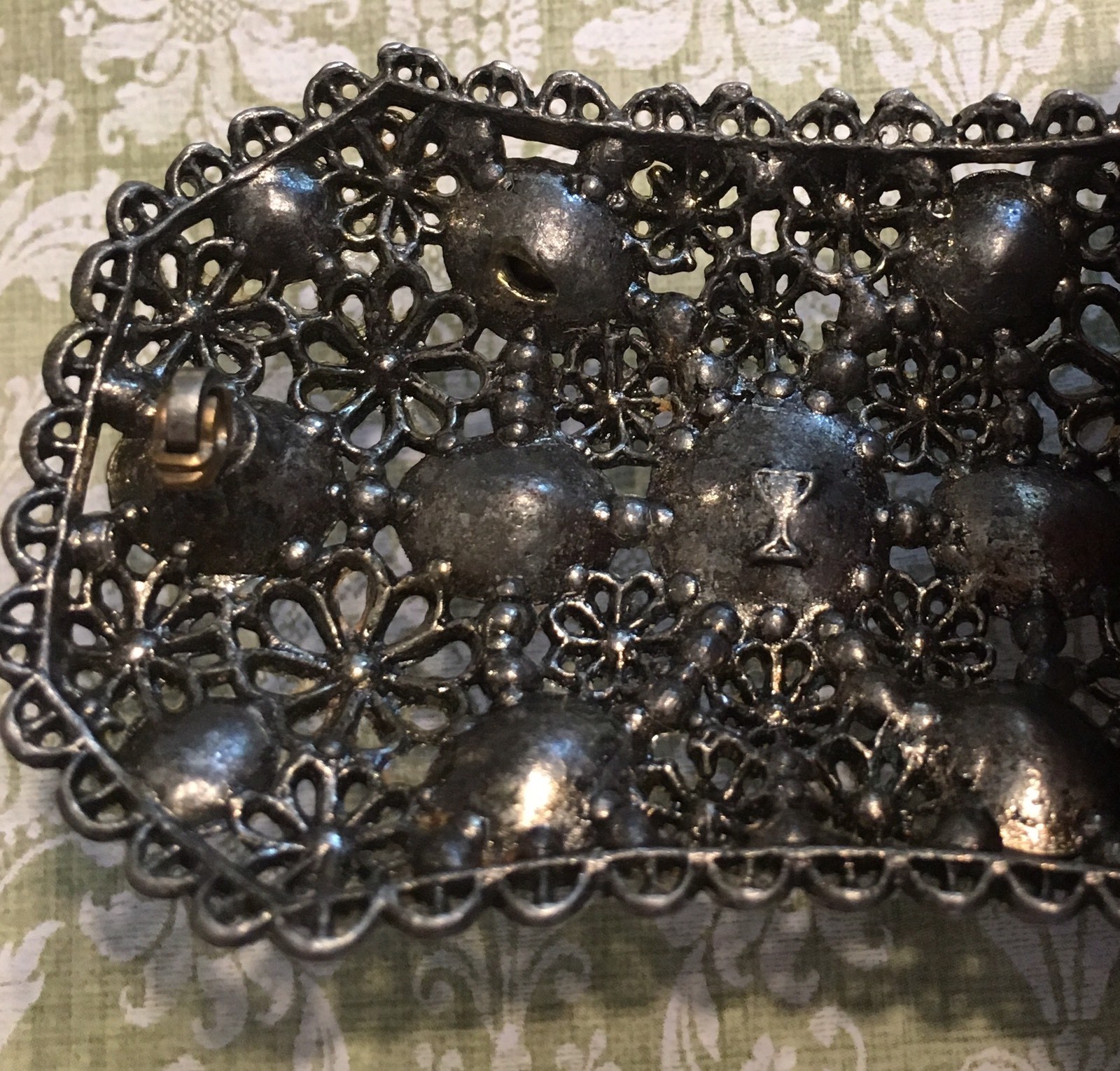 Vtg New England Glassworks Etruscan Filigree Amber Topaz Glass Brooch ...