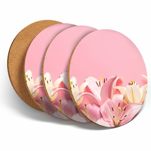 4 Set - Pretty Pink Lily Flowers Coasters - Kitchen Drinks Coaster Gift ...