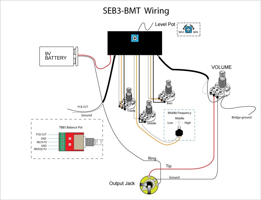 TONE MONSTER SEB3-BMT Bass Guitar Preamp Selectable Mids 5 Pots 1 ...