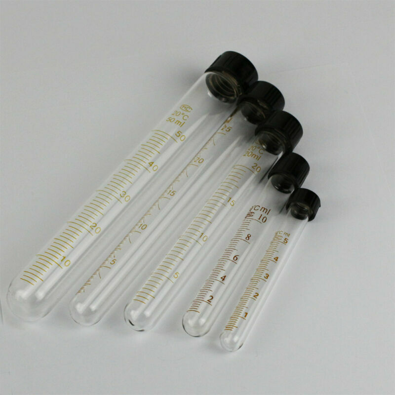 5-50ml Lab Clear Glass Test Tube Bottle Round Bottom Graduated with ...