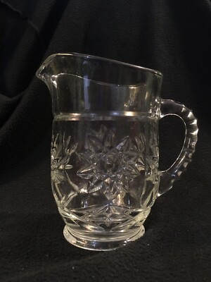 Vintage Small Heavy Cut Glass Pitcher Crystal Floral Flowers Applied ...
