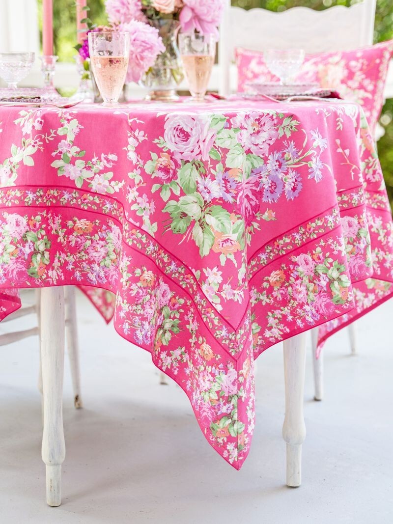 April Cornell Cottage Rose Tablecloth 54 x 54 Breakfast Cloth Pink | eBay